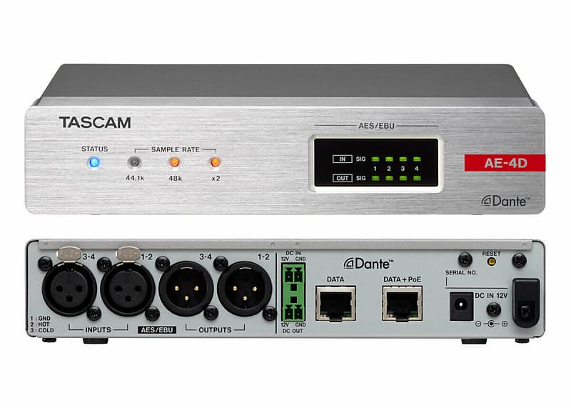 TASCAM AE-4D 2/2 AES to USB network interface over DANTE New | Reverb