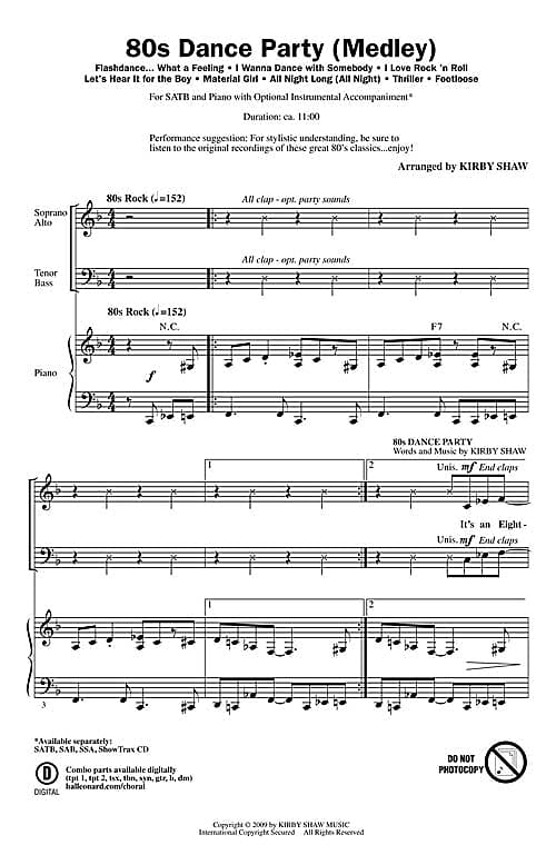 80S Dance Party Satb Pop Choral Series Arranger Kirby Shaw | Reverb