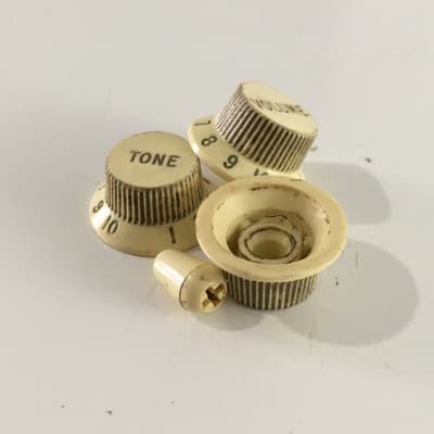 Three Aged White Relic Genuine Fender Knobs Strat Guitar | Reverb