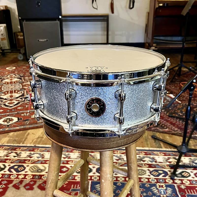 Sakae Maple custom 14” snare drum Silver sparkle original | Reverb