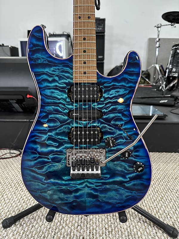 Warmoth Strat Stratocaster - AAAAA Aquamarine Blue Quilt | Reverb