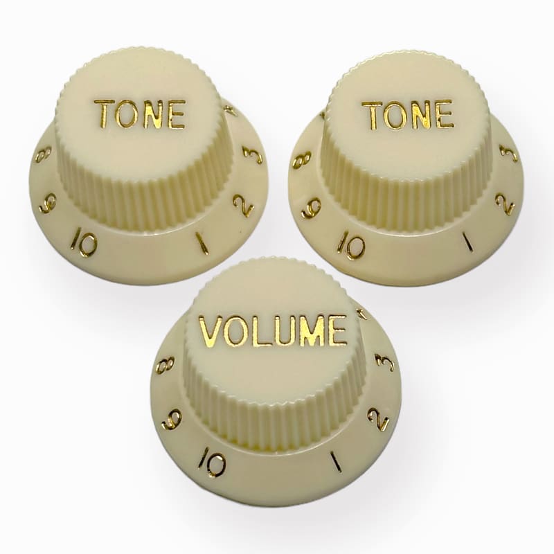 AxLabs Strat-Style Knob Set (3) 2022 - Parchment with Gold | Reverb