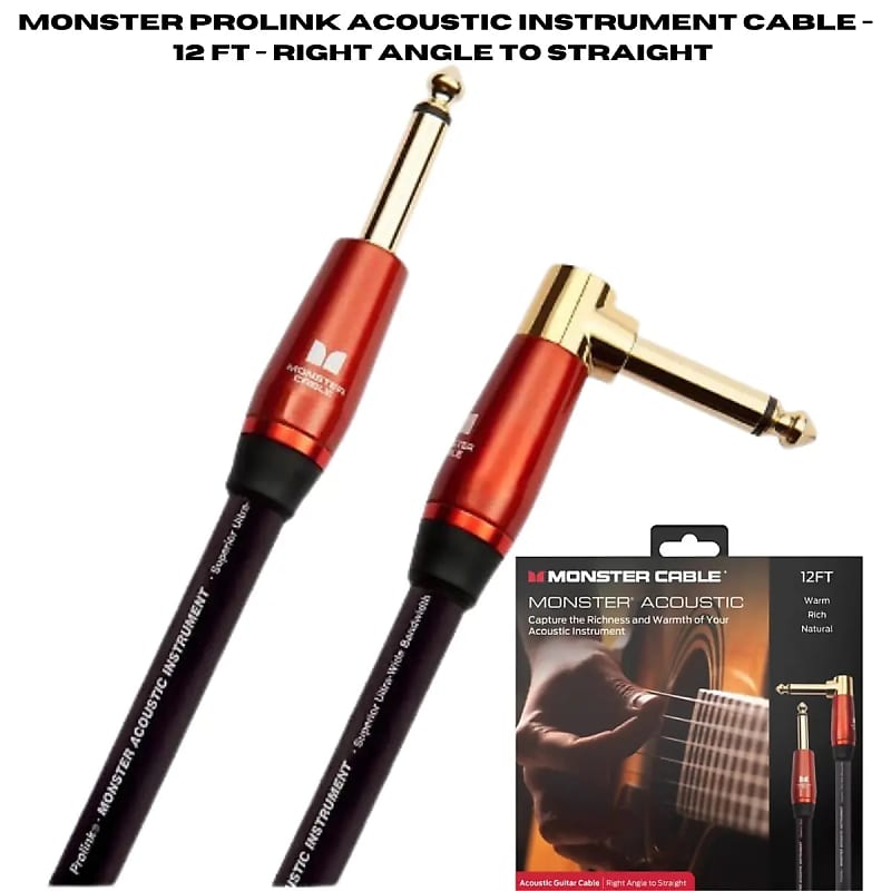 Monster Prolink Acoustic Instrument Cable 12 ft Right Angle | Reverb