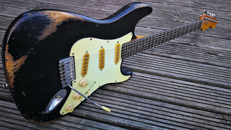 Vtt Relics Stratocaster 56' Black over butterscotch | Reverb Canada