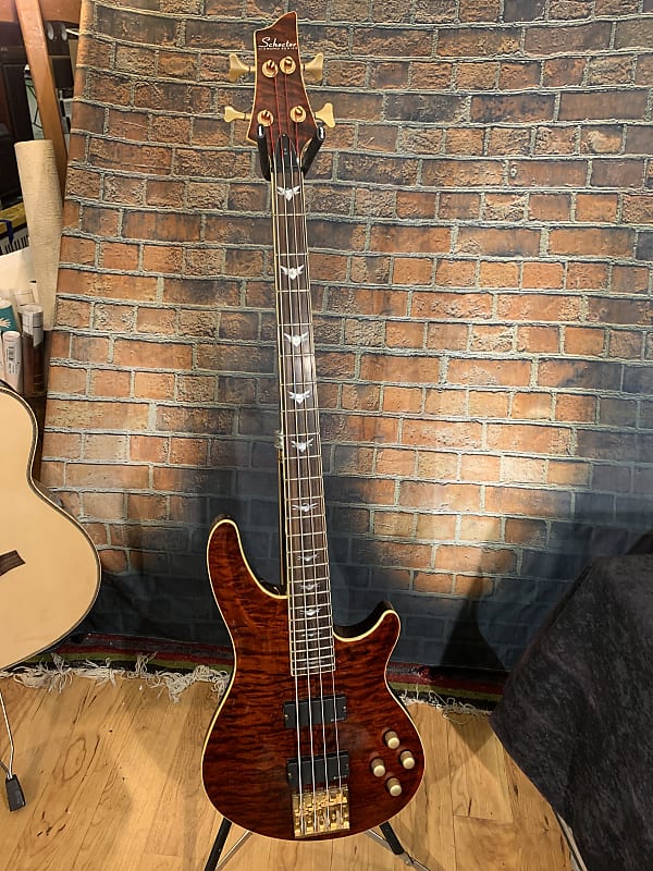 Schecter Diamond Series C-4 Bass Flame Antique Amber Maple | Reverb
