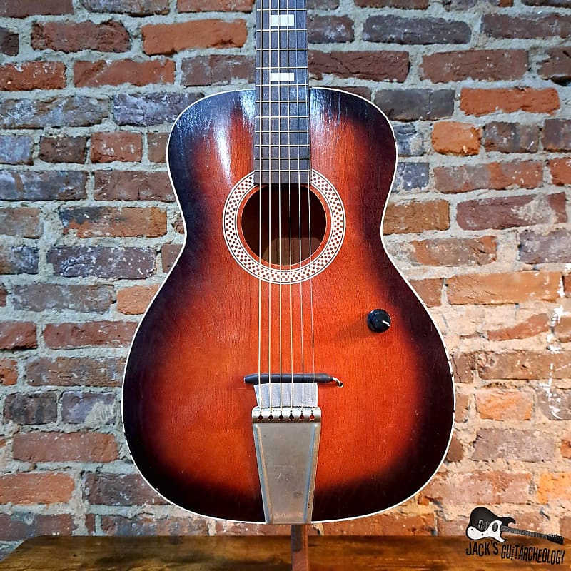 06-05 Silvertone Atomic Label Rubber Bridge Parlor Acoustic | Reverb