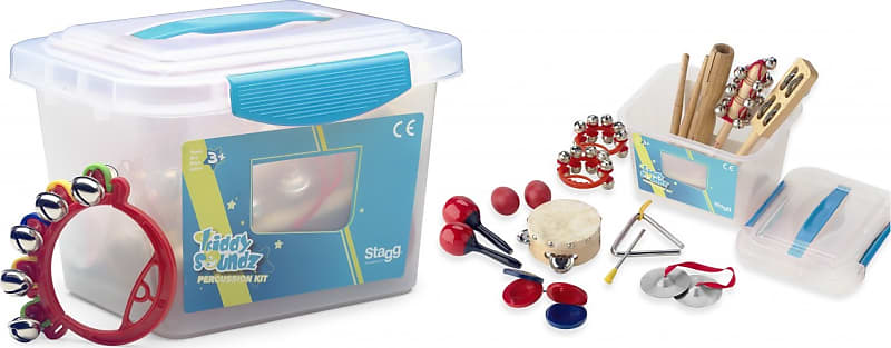 Children's percussion kit in transparent plastic box w/ | Reverb