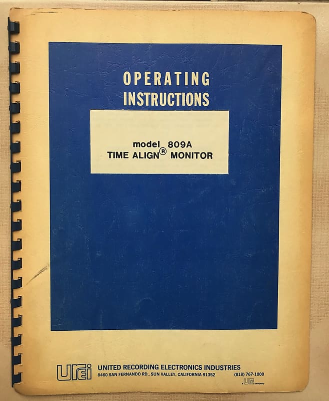 Urei Model 809A Operating Instructions | Reverb