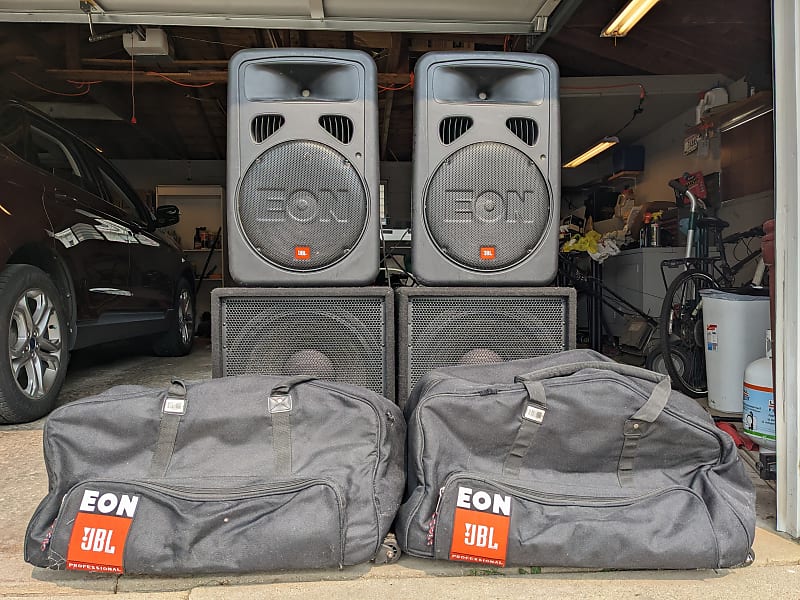 JBL EON15 G2 [pair] powered 15" 2-ways w/ bags | Reverb