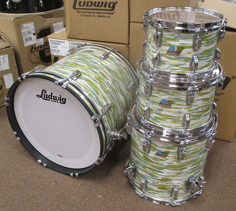 Ludwig Classic Maple 4 Piece Shell Kit In Blue Olive Oyster | Reverb