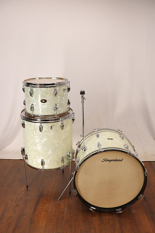 Slingerland Collector Grade 3pc Drum Set White Marine Pearl | Reverb