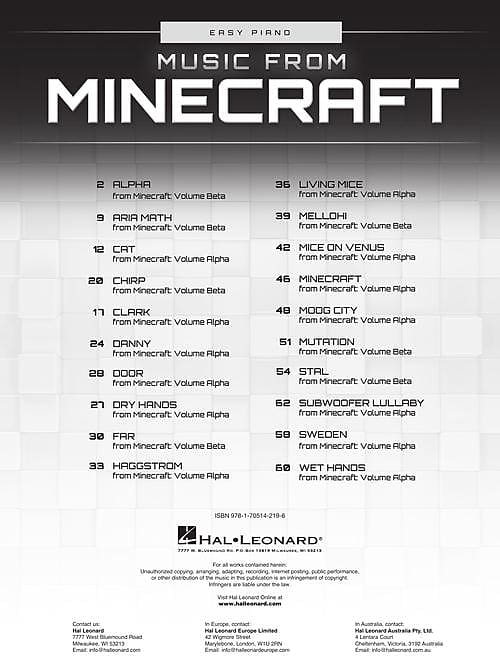 Music From Minecraft Easy Piano Songbook | Reverb