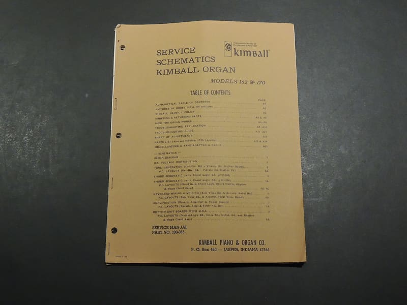 Kimball Models 162 & 170 Service Manual [Three Wave Music] | Reverb UK