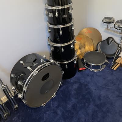 CB 700 8-piece Drum Set Black 3 Roto Toms, Double Bass Crash | Reverb