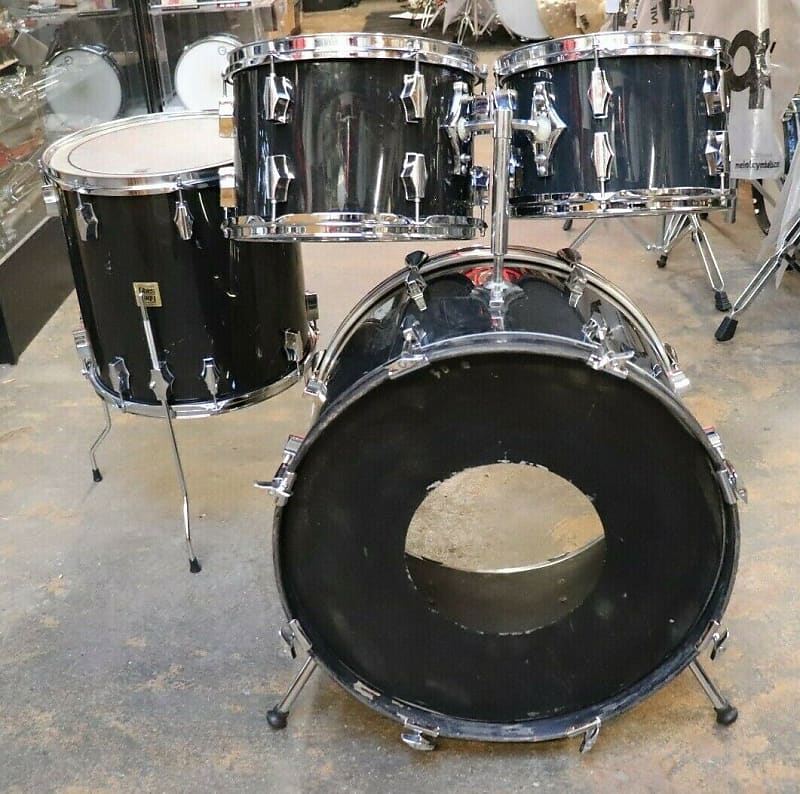 Fibes 4pc Acrylic Drum Set Black Vintage 1970's | Reverb