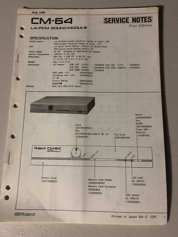 Roland CM-64 LA/PCM Sound Module Service Notes | Reverb UK