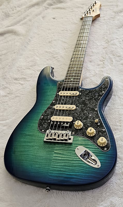 Firefly FFST Strat Style (Transparent Green & Blue Flame) | Reverb