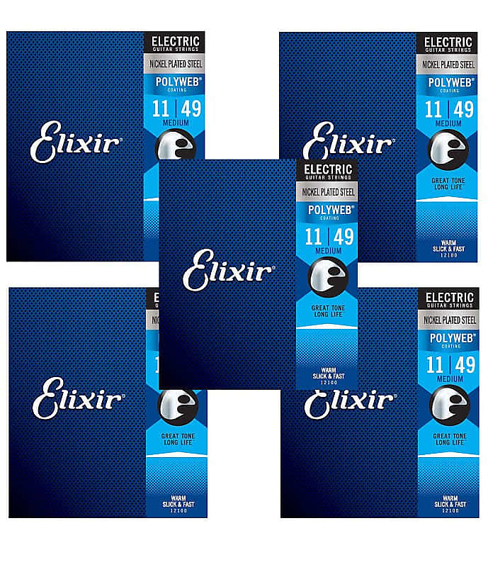 Elixir Guitar Strings 5-Pack Electric Polyweb 12100 Medium | Reverb