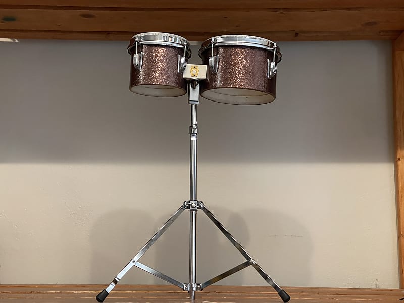 1960's Ludwig Burgundy Sparkle 6" & 8" Bongos With Stand | Reverb