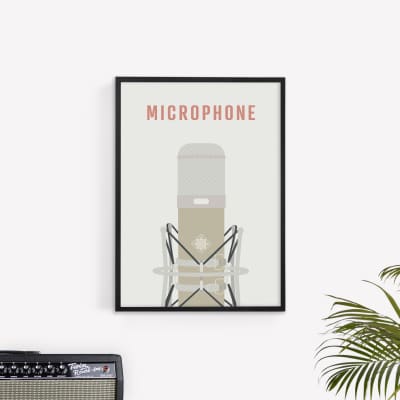 Microphone Print - Retro Music Poster, Condenser Vocal Mic, | Reverb