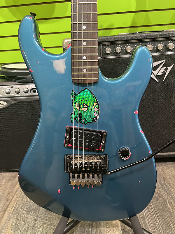 Vintage Kramer Electric Guitar Floyd Rose Blue over Hot Pink | Reverb