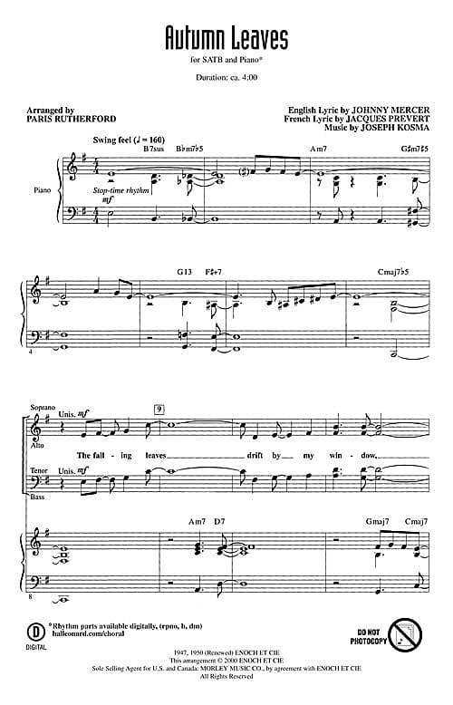 Autumn Leaves SATB Jacques Prevert | Reverb