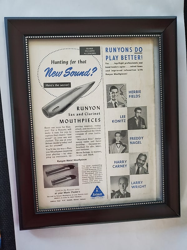 1951 Selmer Horns Promotional Ad Framed Runyon Mouthpieces | Reverb