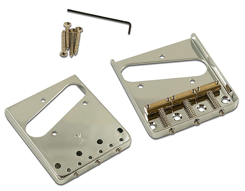 Kluson Steel Bridge For Tele W/Brass Saddles Chrome - Gloss | Reverb