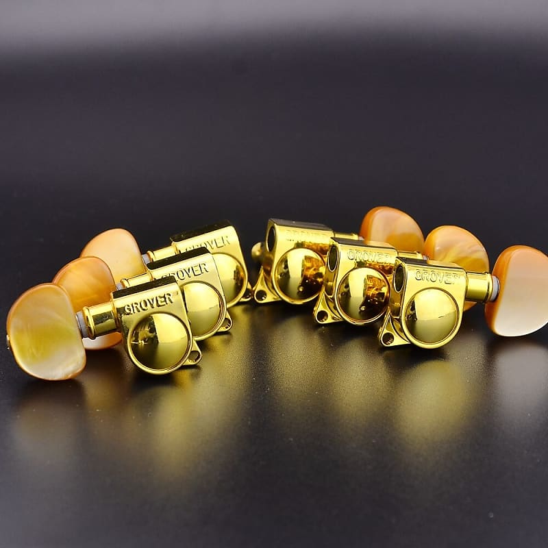 Grover 3R+3L Gold Tuning Pegs with Orange Buttons Handles | Reverb