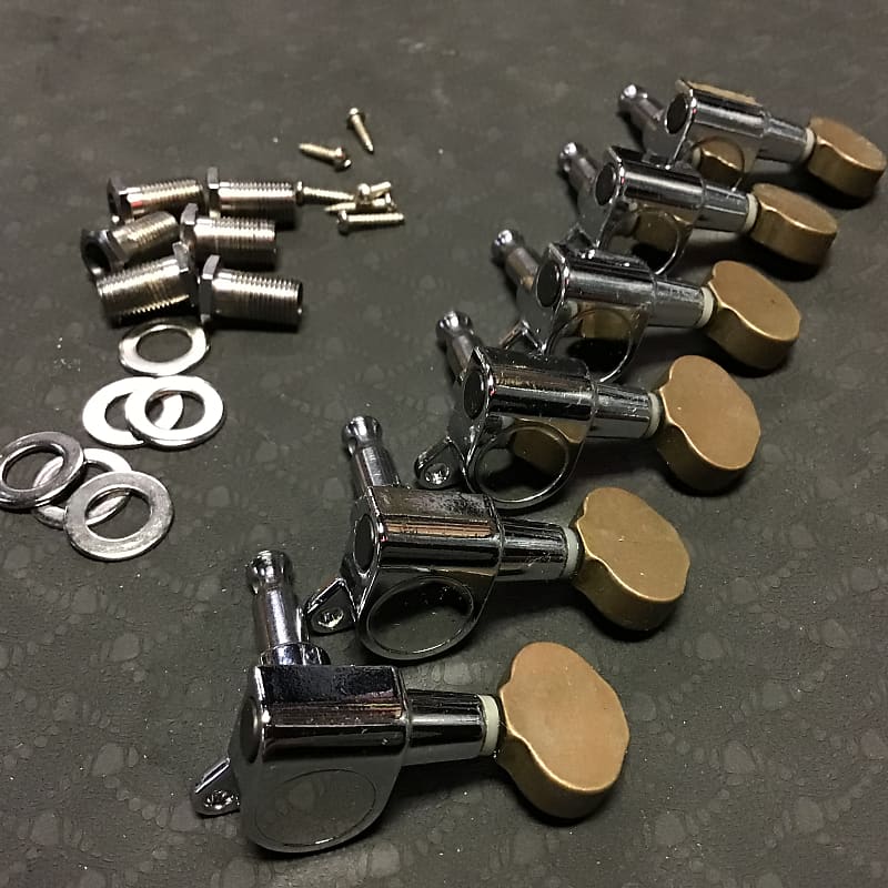 Import Tuner Set, Brass & Chrome, 6 In-line, Bass side | Reverb