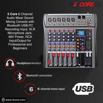 5 Core 6 Channel Audio Mixer Sound Mixing Console with U Disk | Reverb