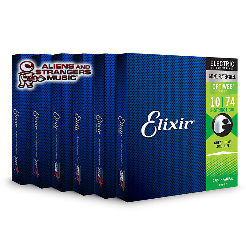 6 Sets! Elixir OPTIWEB Nickel 8-String Electric — 19062 Light | Reverb