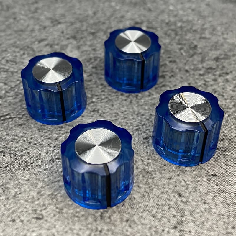 4x Cobalt Blue Custom Clear Effects Pedal Fluted Control Knob | Reverb