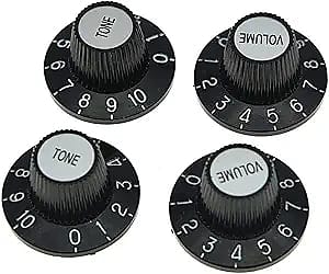 4X Black with Silver Cap LP Guitar Witch Hat Knobs Top Hat | Reverb