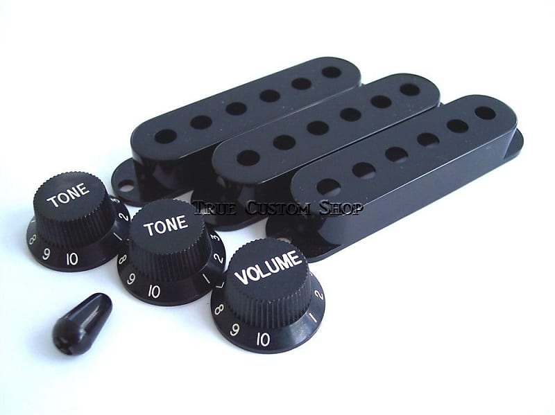 True Custom Shop® Black Pickup Covers Knobs & Switch Tip for | Reverb