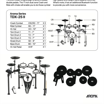 Electronic Drum Kit Aroma TDX-25 II Mesh Heads 10 Pieces | Reverb