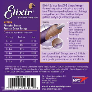 Elixir 16102 Nanoweb Phosphor Bronze Acoustic Guitar Strings | Reverb