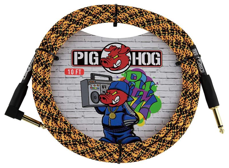 Pig Hog "Orange Graffiti" Instrument Cable, 10ft Right Angle | Reverb