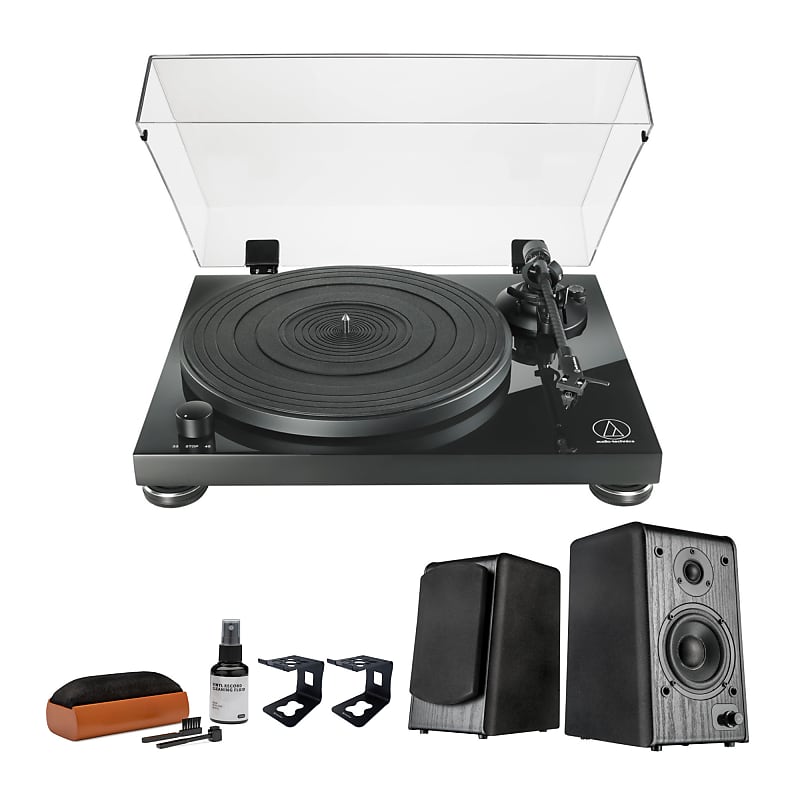 Audio Technica AT-LPW50PB Turntable with Speakers, Stands and | Reverb