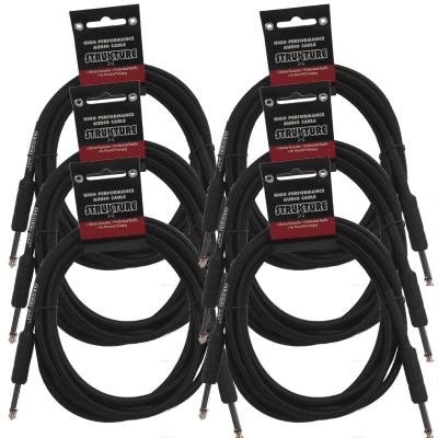 6 PACK Black 10ft Strukture 6MM Woven Instrument Cable 1/4" | Reverb