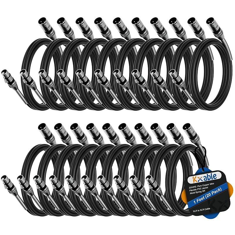 XLR Cable 1 Feet (20 Pack), 22AWG, Zinc Alloy Shells, XLR | Reverb