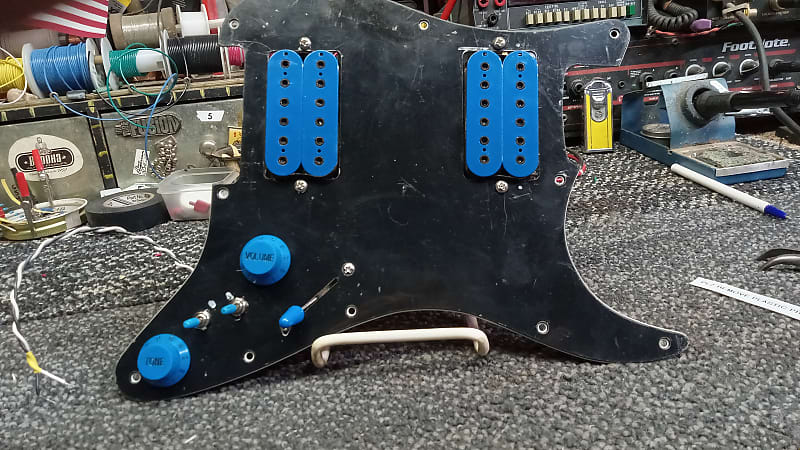 Loaded Strat Black & Blue Hex Pickguard with treble bleed and | Reverb