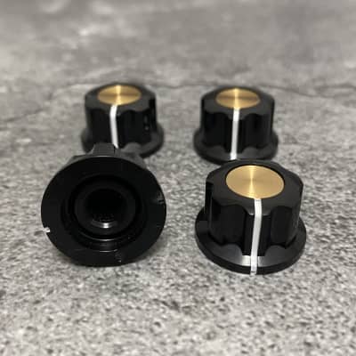 4x Black / Gold Anodized Top 6mm Push On Guitar Pedal Fluted | Reverb