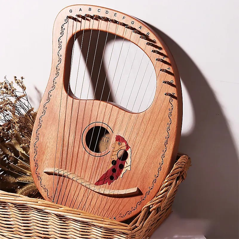Solid wood veneer portable lyre -16 string original wood | Reverb
