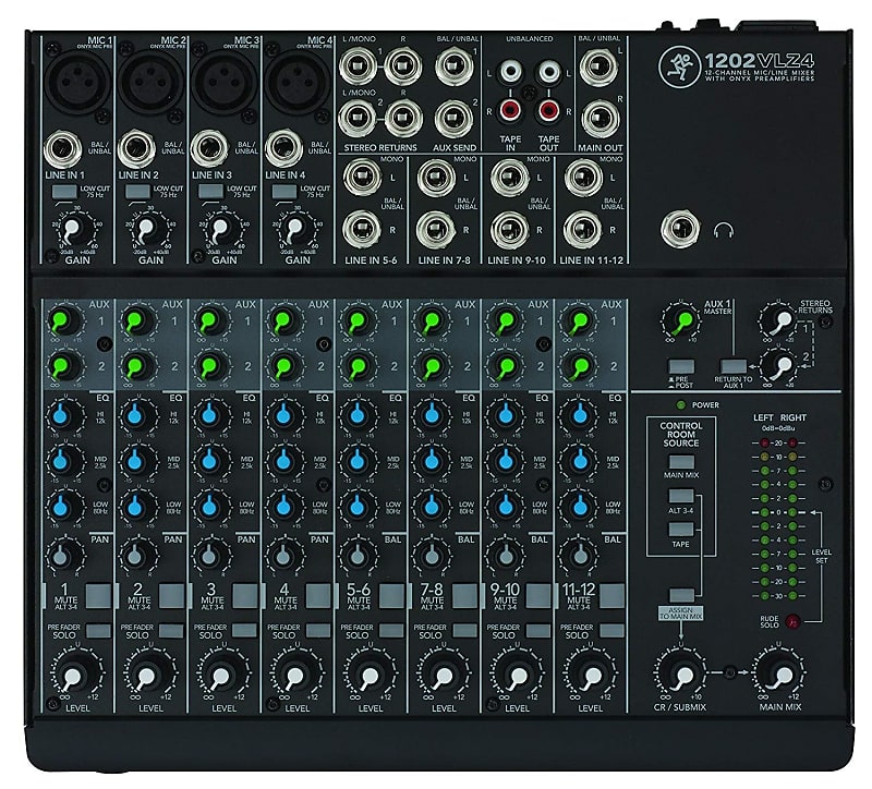 Mackie 1202VLZ4 12-channel Mixer with Ultra-wide 60dB gain | Reverb