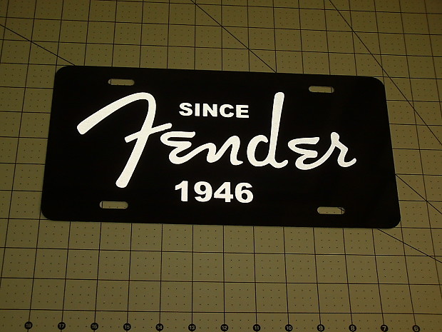 Fender Since 1946 License Plate Black with White Reflective | Reverb
