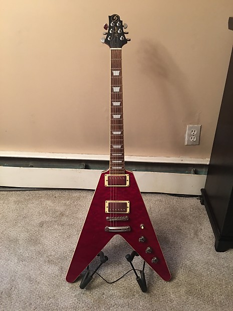 Samick Greg Bennett Flying V Aged Pearl/Red | Reverb