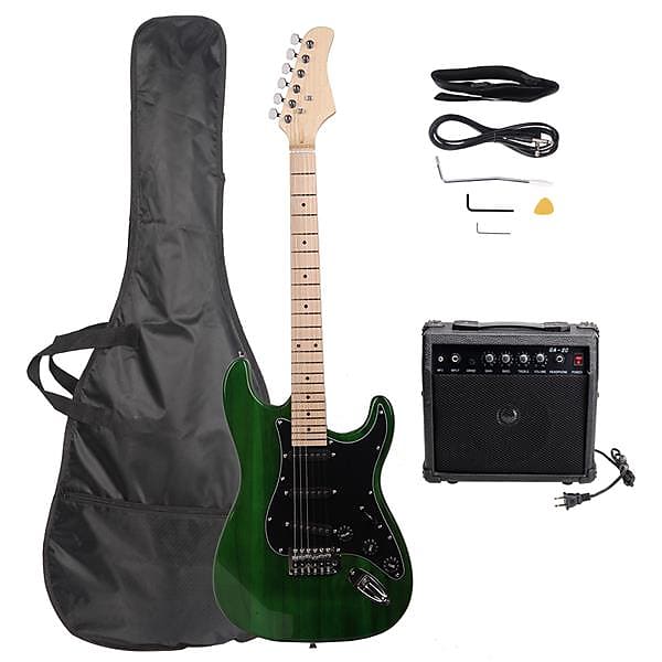 ST Style Electric Guitar with 20W Amp Black Pickguard Green | Reverb