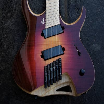 Mayones Legend 6 HSS Fixed Bridge 5A Flamed Maple Trans Blue | Reverb