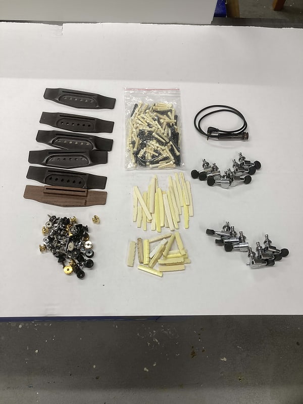 Guitar parts bulk lot 01 tuners pins bridges strap buttons | Reverb